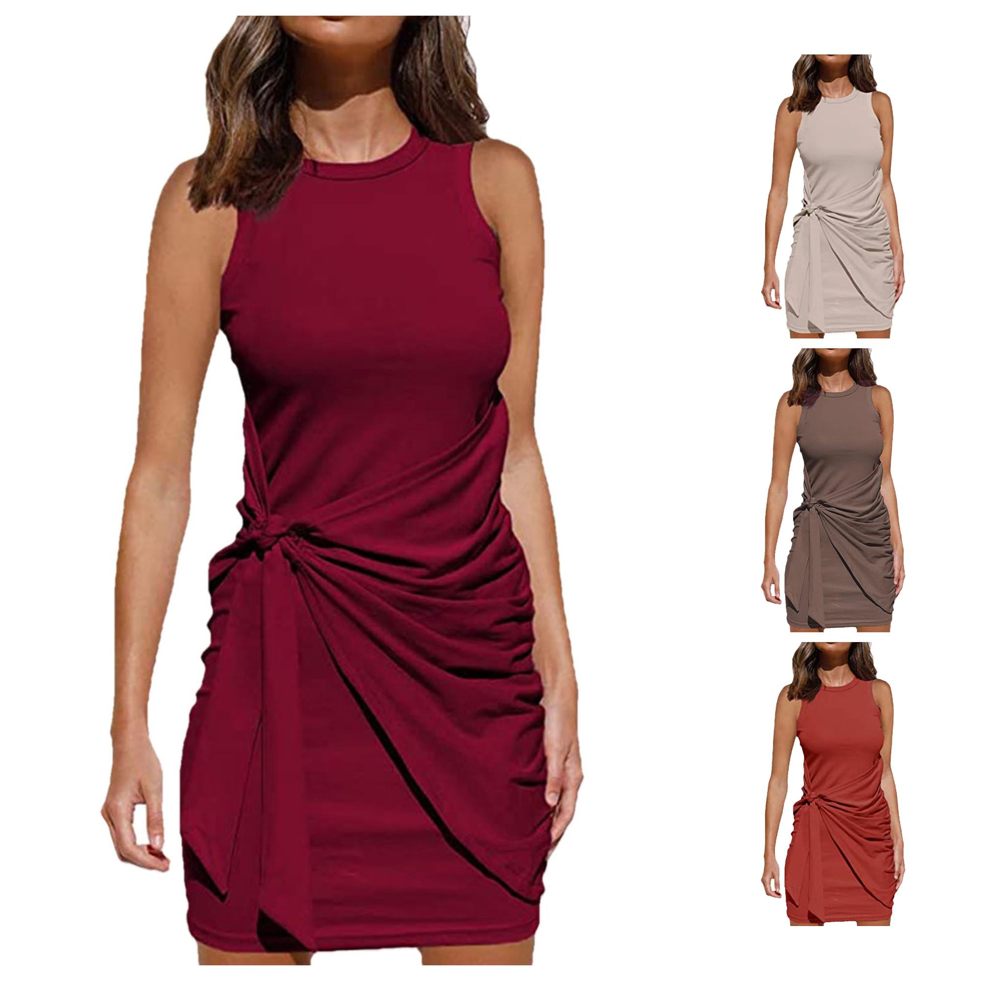 ANINEO Womens Summer Dresses New Sleeveless Round Neck Pleated ...
