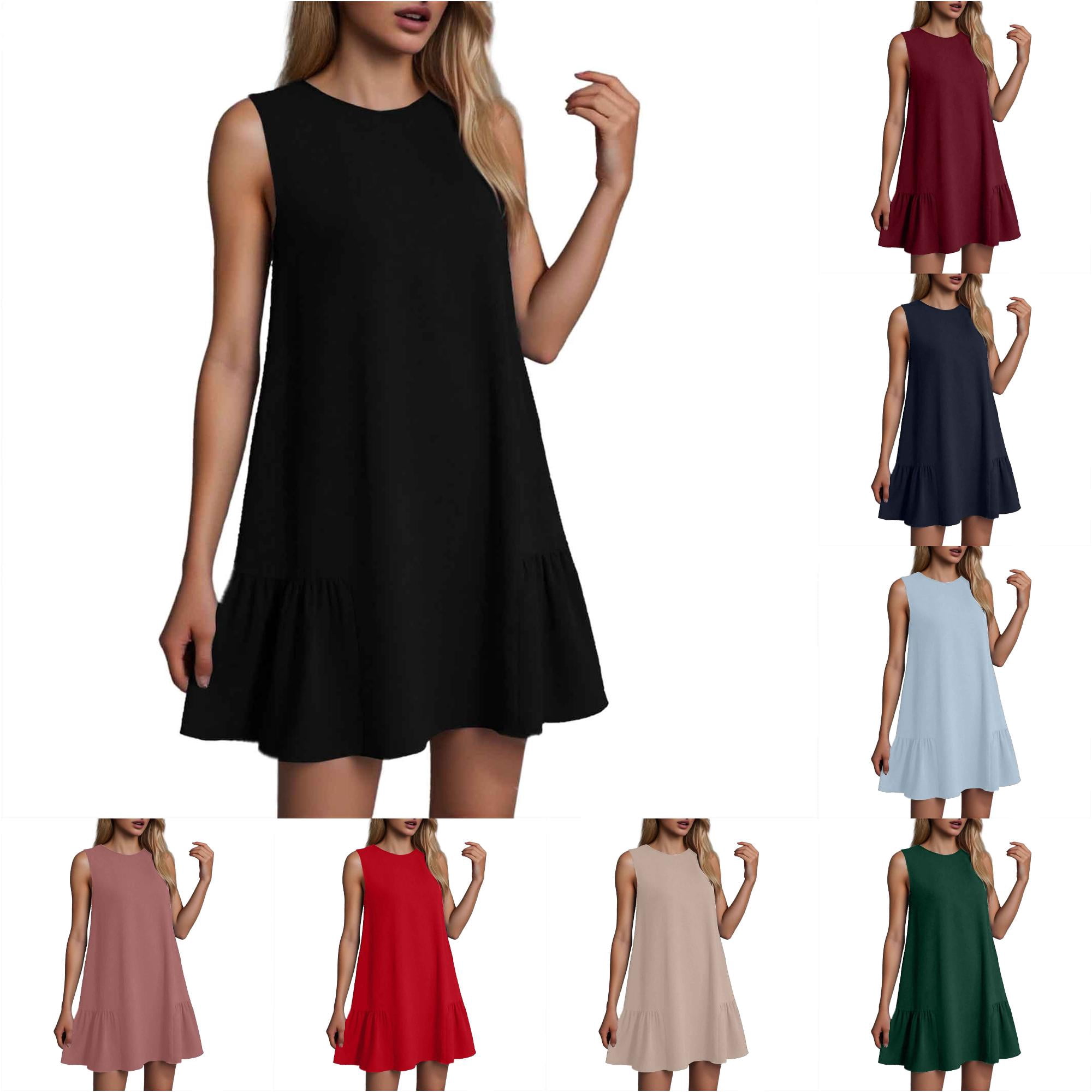 ANINEO Womens Summer Dresses Round Neck Ruffle Sleeveless Tank Casual A ...