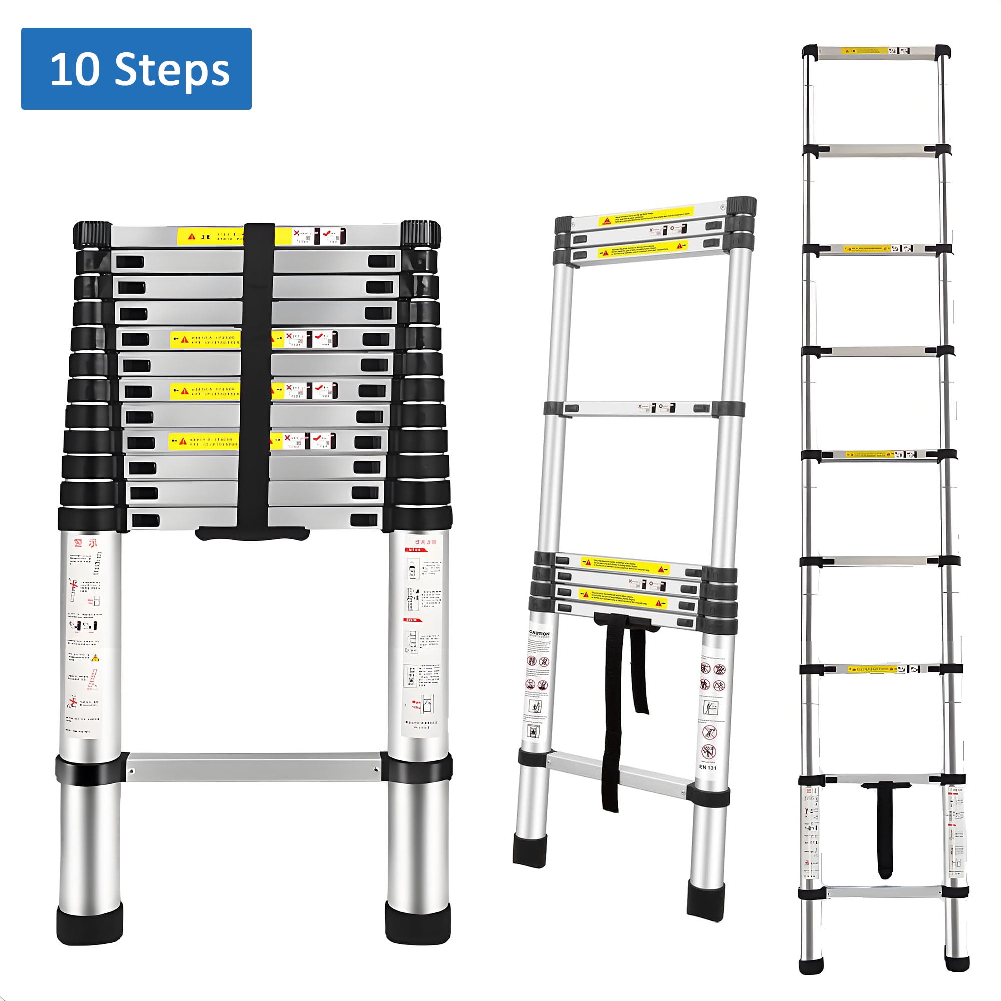 ANJORALA 10.17FT Telescoping Ladder, Foldable 10 Step Extension Ladder ...