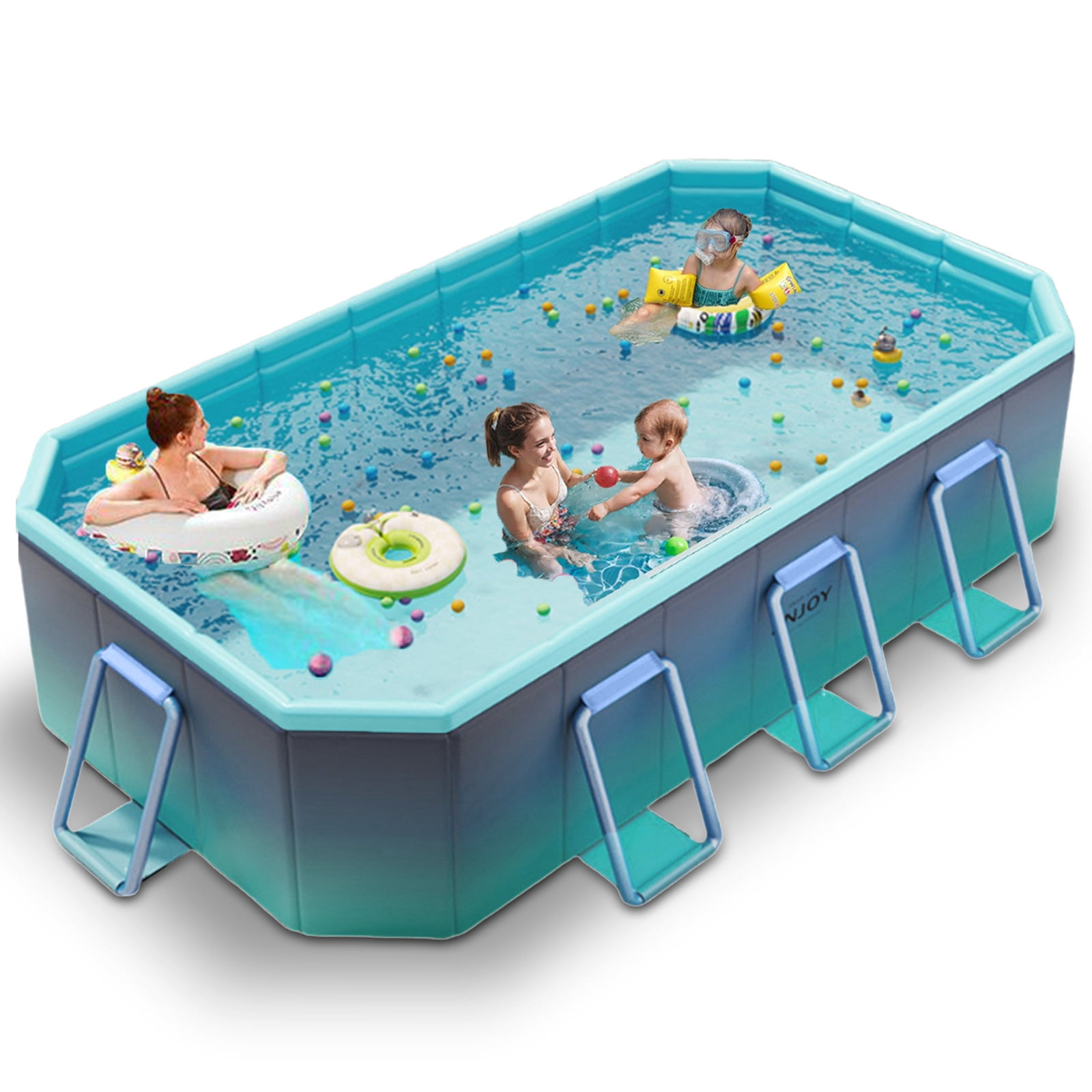ANJORALA 116in Swimming-Pool Foldable Non-Inflatable Above Ground Pools ...