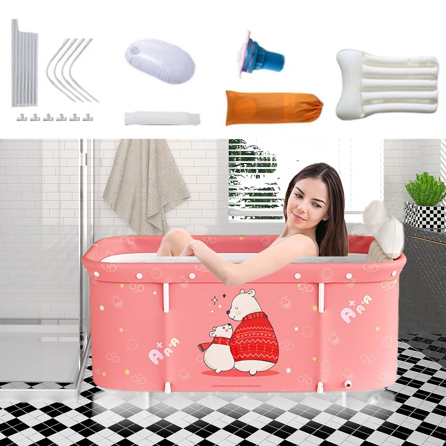 ANJORALA 47in Portable Bathtub, Folding Bath Tub Washing Shower Tub for ...
