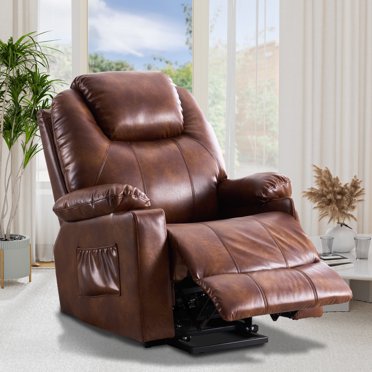 Salle Oversized Beige Faux Leather Power Lift Recliner Chair with ...