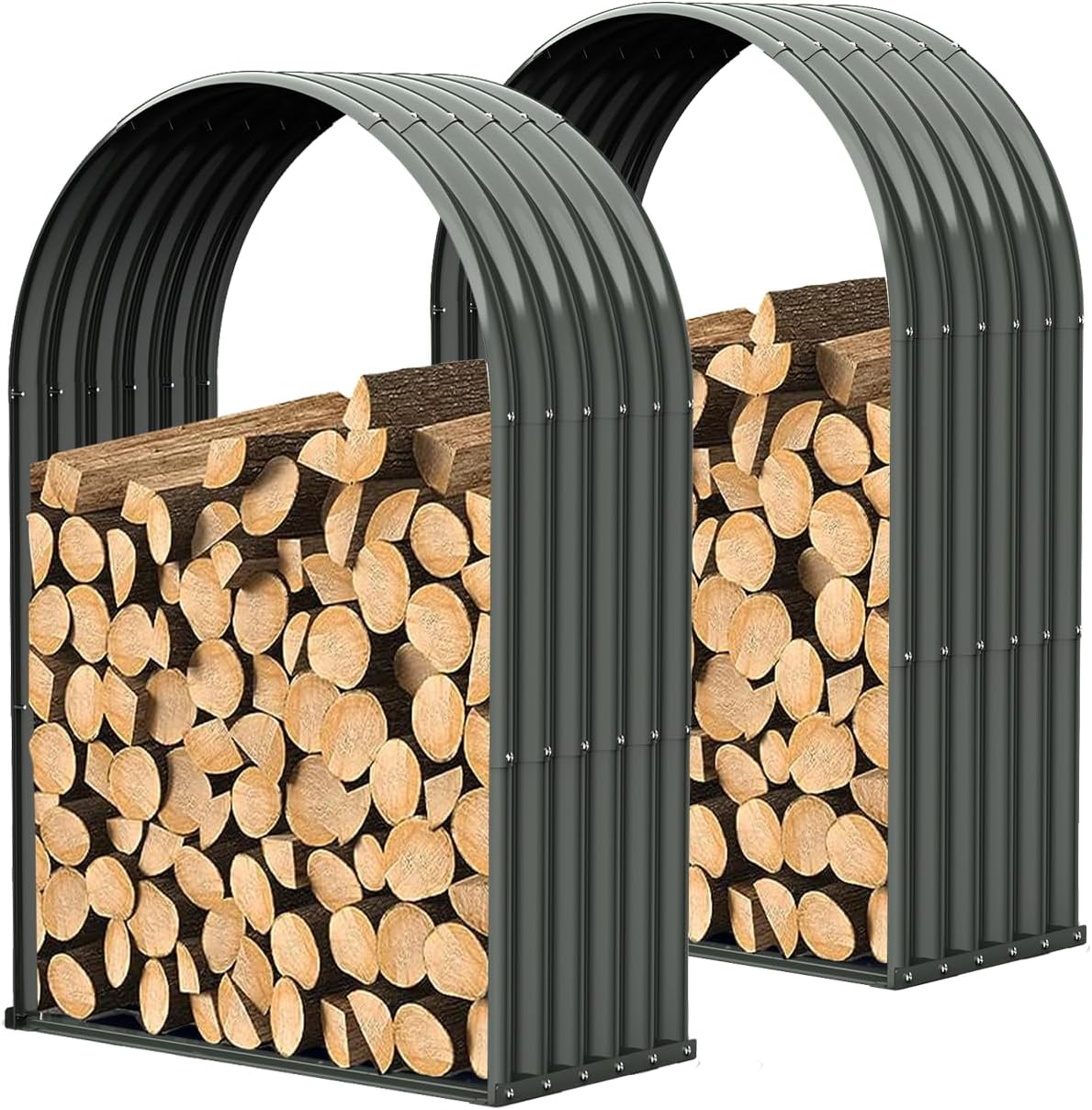 A ANLEOLIFE 2-Set Galvanized Steel Firewood Storage Rack with ...