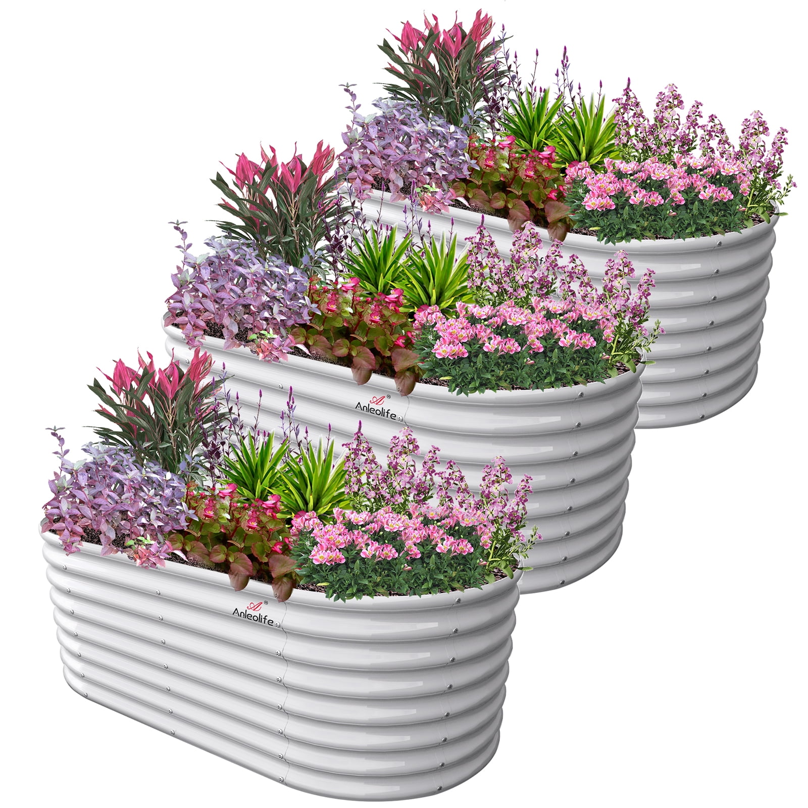 ANLEOLIFE 3 PACK 8x4x2 ft Galvanized Raised Garden Bed Kit, Oval Metal ...