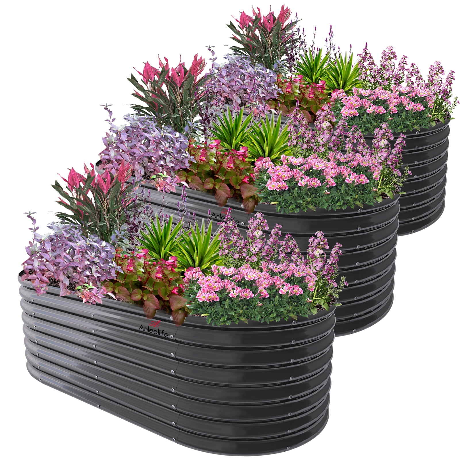 ANLEOLIFE 3 PACK 8x4x2 ft Galvanized Raised Garden Bed Kit, Oval Metal ...