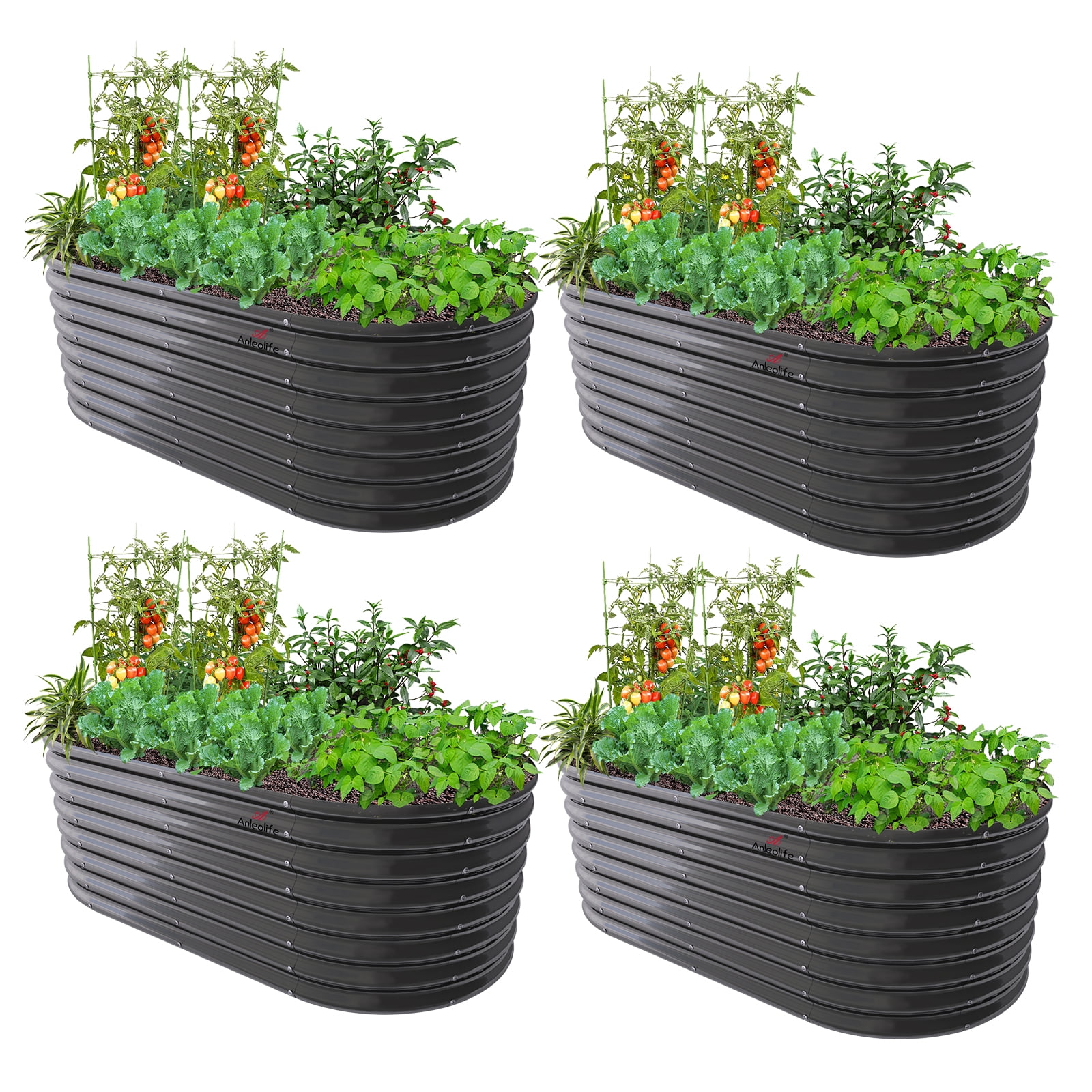 ANLEOLIFE 4 PACK 6x3x2 ft Galvanized Raised Garden Beds Outdoor, Oval ...