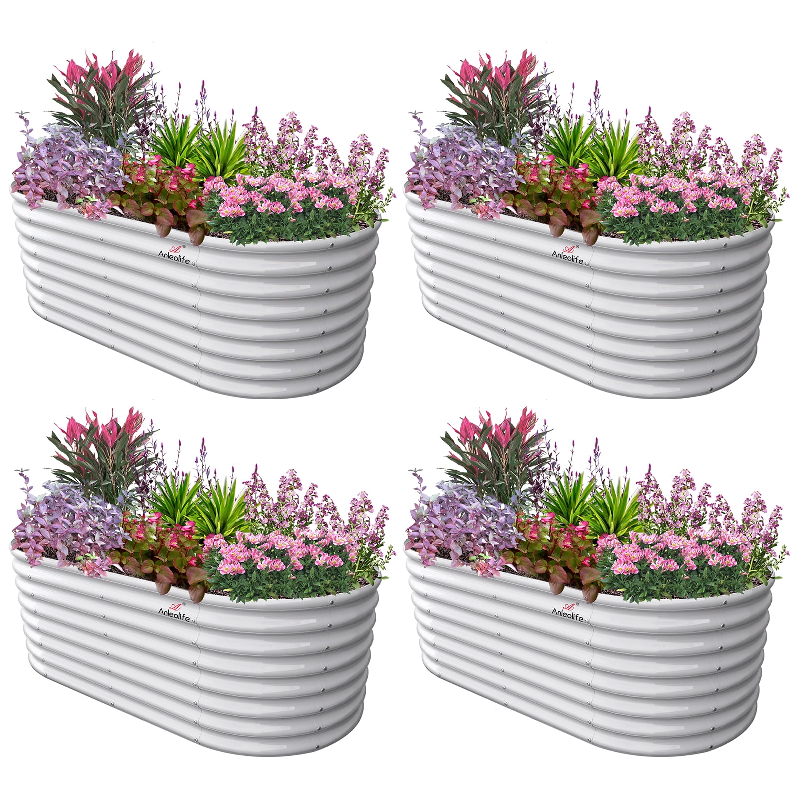 ANLEOLIFE 4 PACK 8x4x2 ft Galvanized Raised Garden Bed Kit, Oval Metal ...