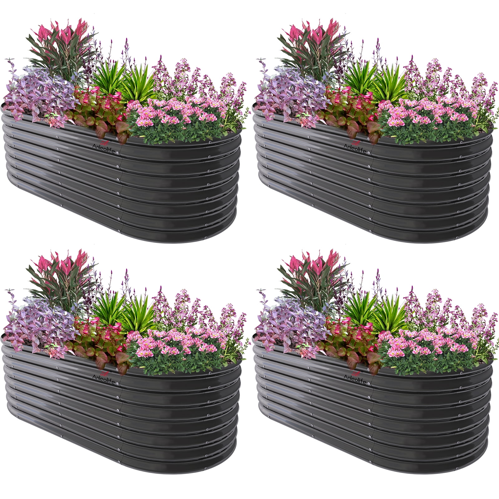 ANLEOLIFE 4 PACK 8x4x2 ft Galvanized Raised Garden Bed Kit, Oval Metal ...