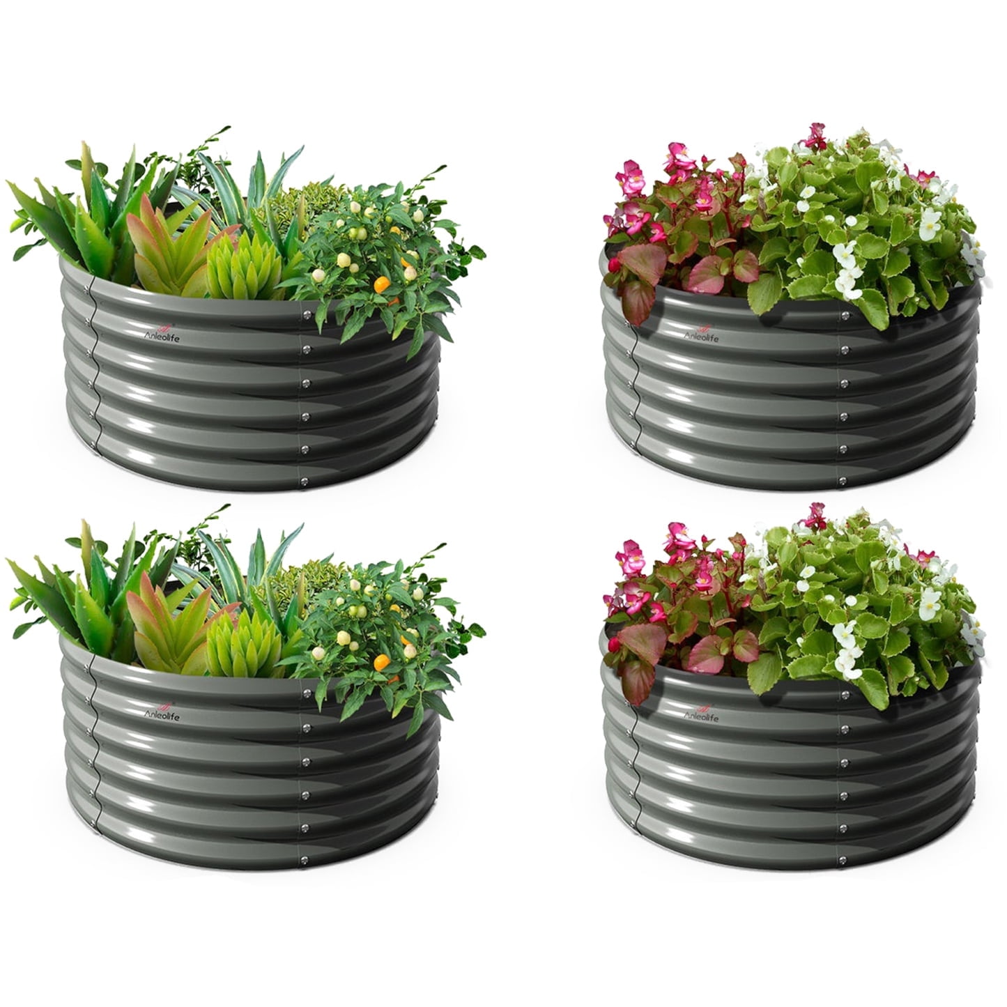ANLEOLIFE 4-Pack 4ft x 18” Tall Galvanized Raised Garden Beds Outdoor ...