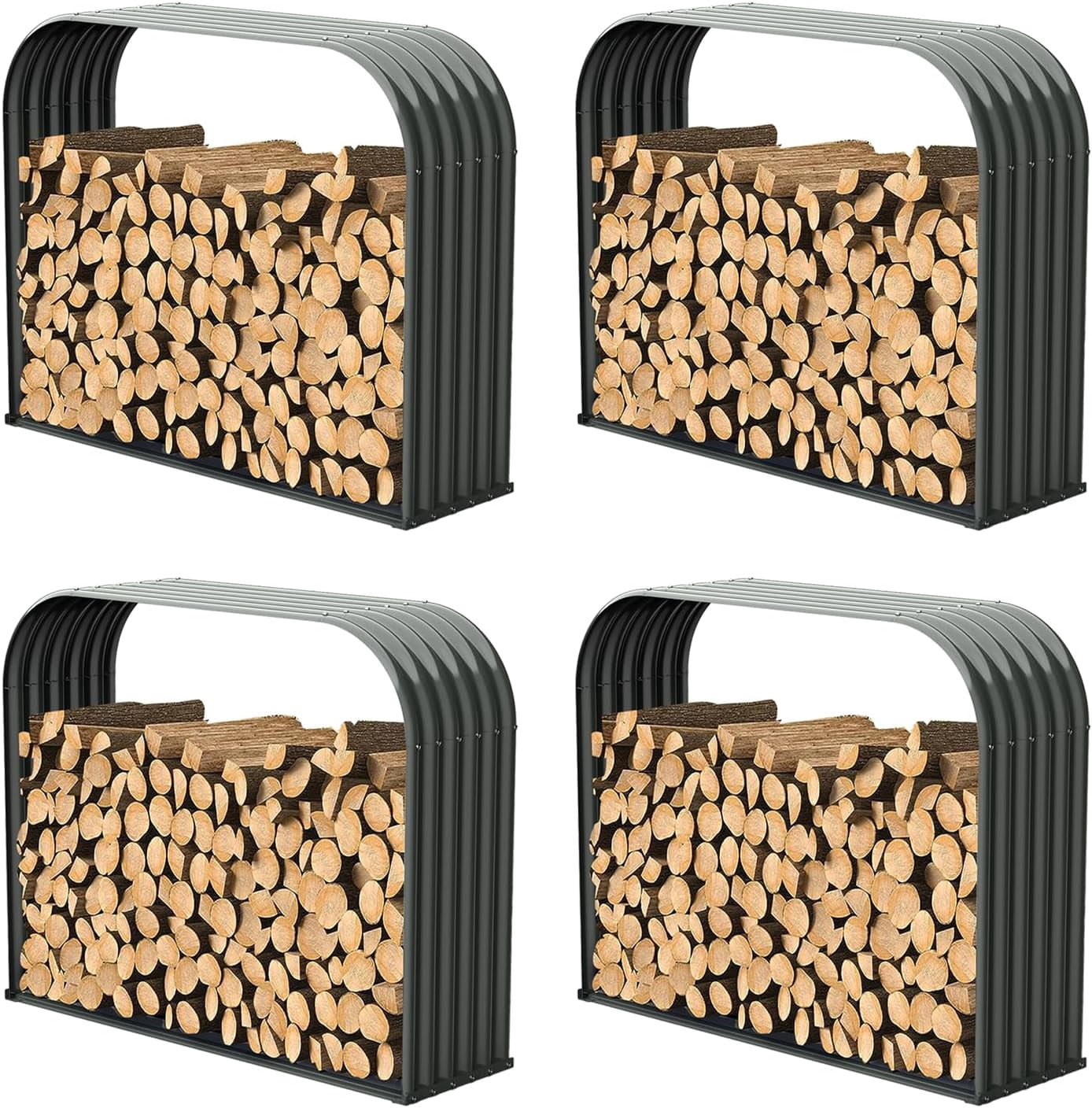 A ANLEOLIFE 4-Set Galvanized Steel Firewood Storage Rack with ...