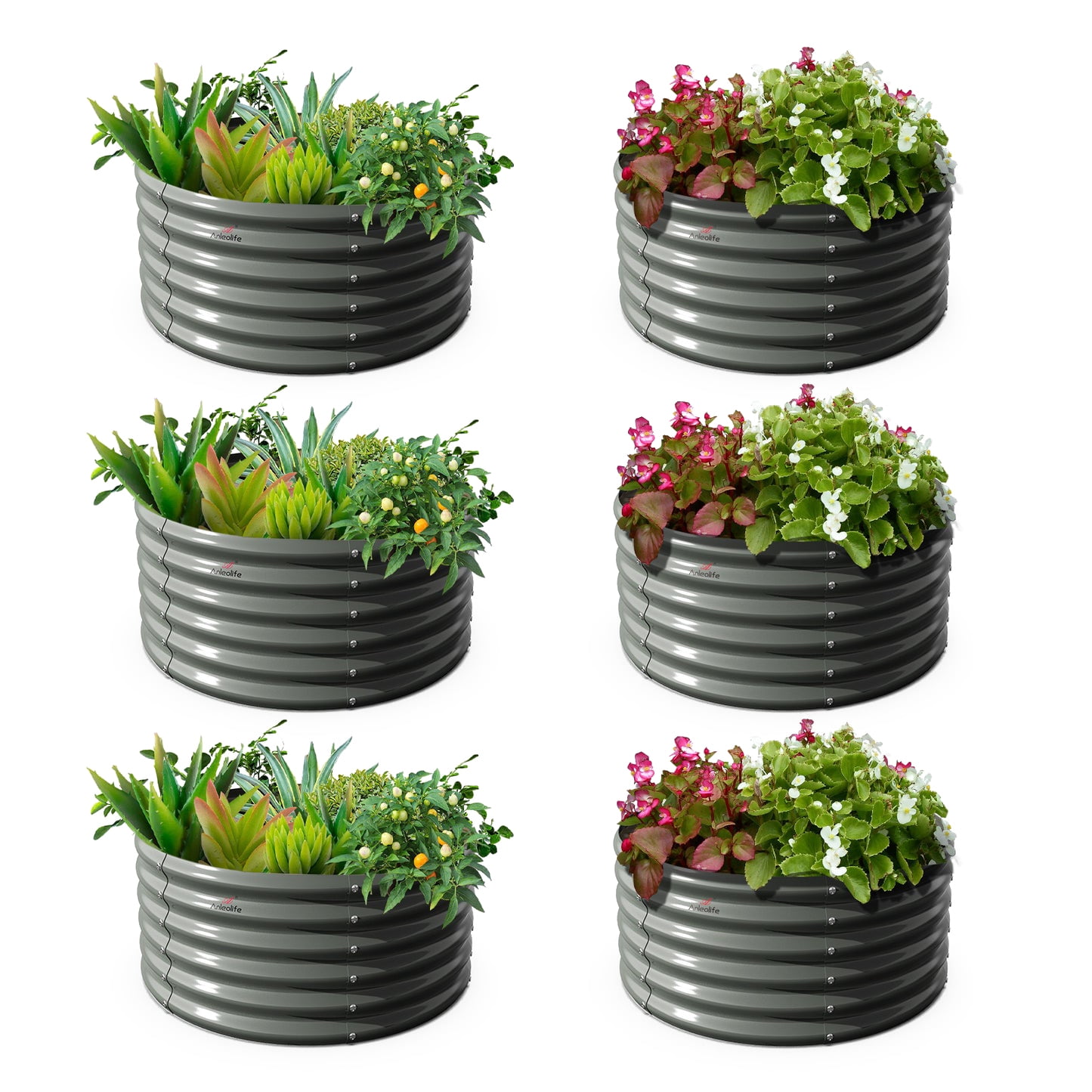 ANLEOLIFE 6-Pack 4ft x 18” Tall Galvanized Raised Garden Beds Outdoor ...