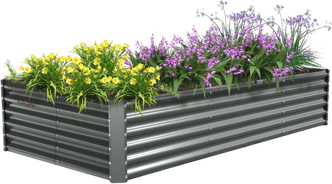 A ANLEOLIFE 8X4X1.5 ft Galvanized Raised Garden Beds Outdoor ...