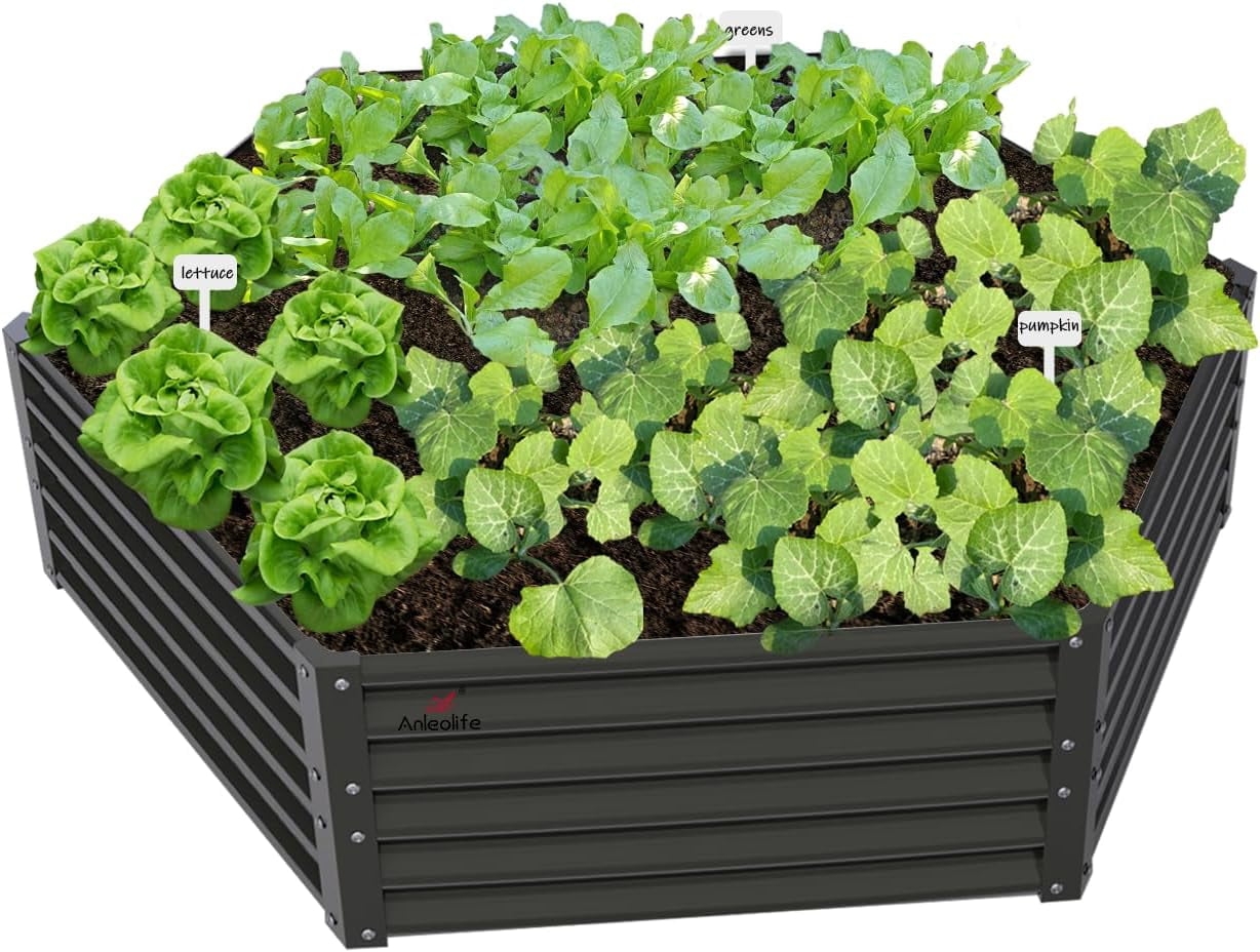 ANLEOLIFE Hexagon Galvanized Raised Garden Beds Outdoor,70x60x18in ...