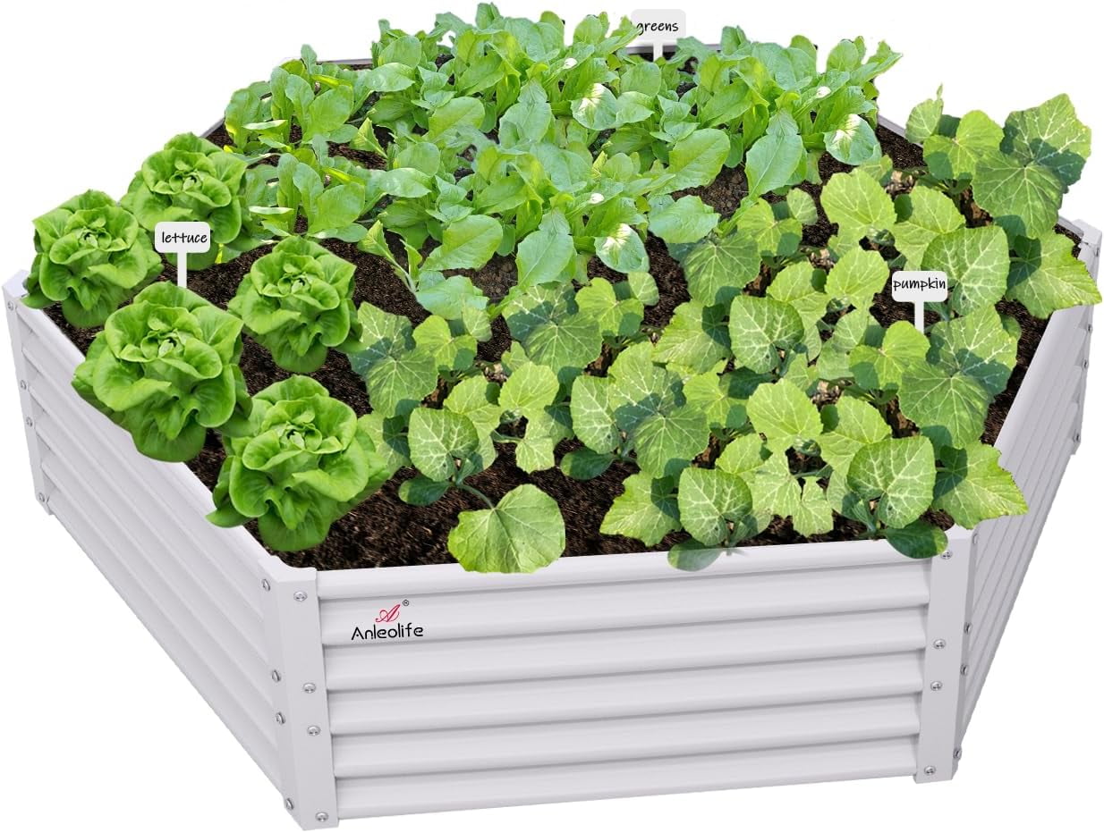 ANLEOLIFE Hexagon Galvanized Raised Garden Beds Outdoor,70x60x18in ...
