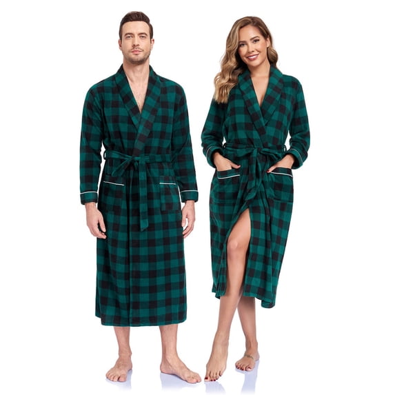 ANLIQI Couples Matching Chritsmas Robes Soft Fleece Red Plaid Robe Long ...