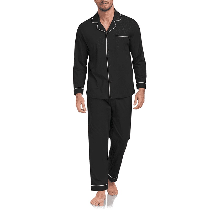 ANLIQI Mens 100% Cotton Pajama Sets Button Down Mens Pajama Sets Long ...