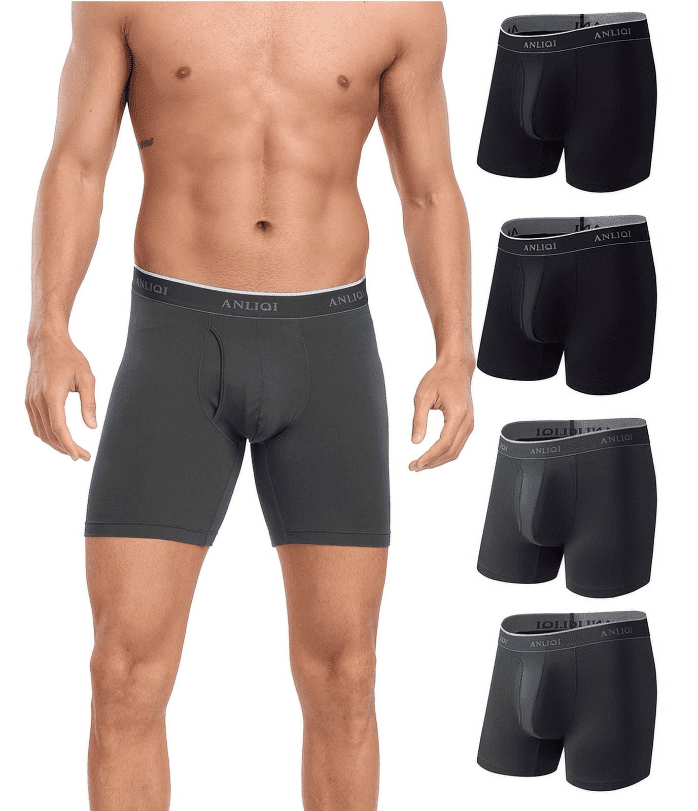 ANLIQI Men's Boxer Briefs Bamboo Rayon Underwear Breathable Moisture ...