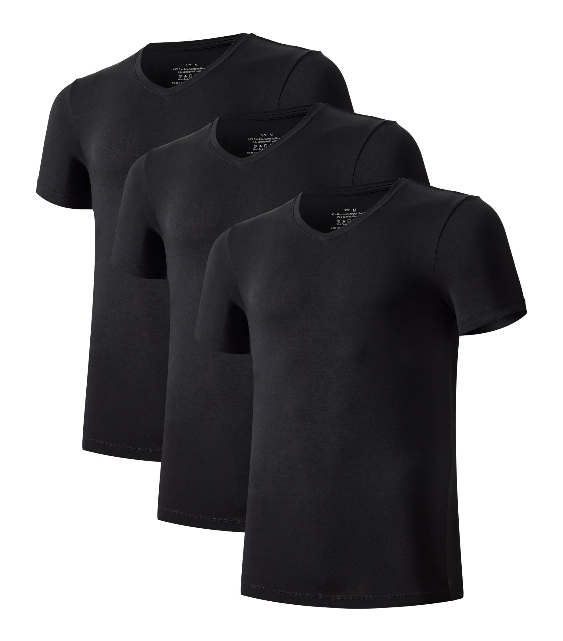 ANLIQI, Men's Undershirt, XL, Black Bamboo Rayon V-Neck Tee 3pk ...