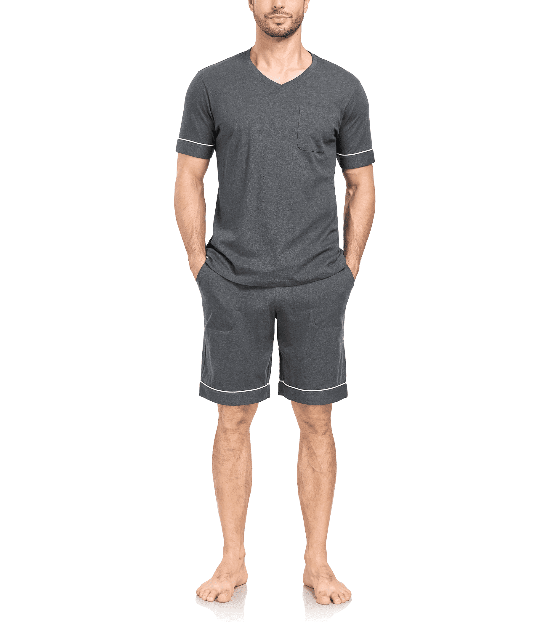 ANLIQI Mens 100% Cotton Pajamas Set Classic Short Sleeve Sleepwear Cool ...