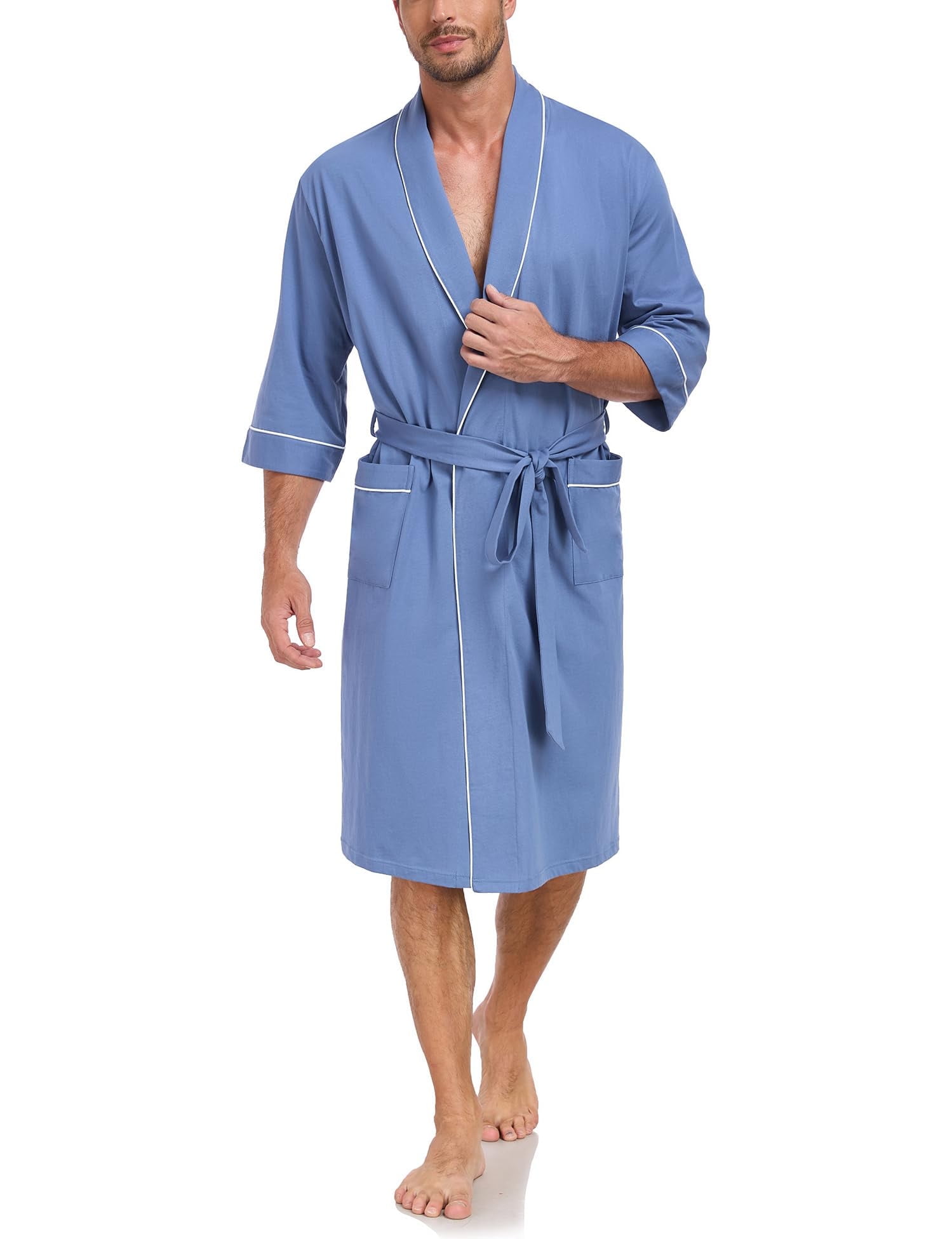 ANLIQI Mens 100% Cotton Lightweight Robes Breathable Comfort Soft ...