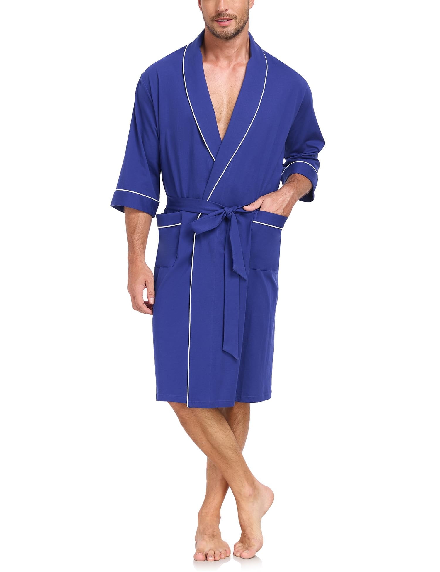ANLIQI Mens 100% Cotton Lightweight Robes Breathable Comfort Soft ...