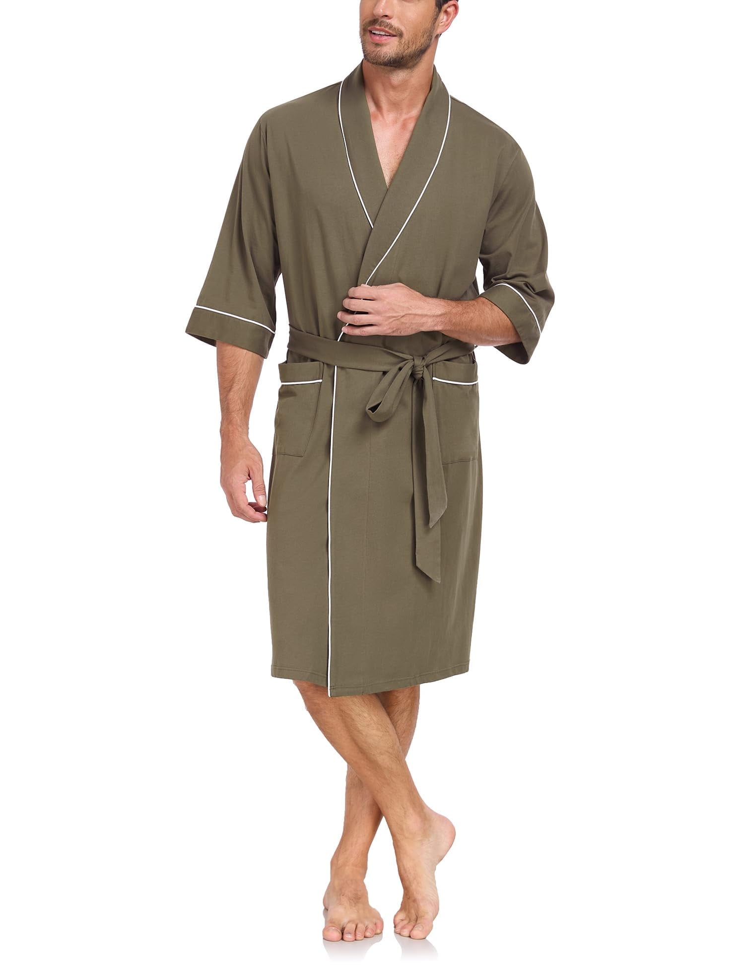 ANLIQI Mens 100% Cotton Lightweight Robes Breathable Comfort Soft ...