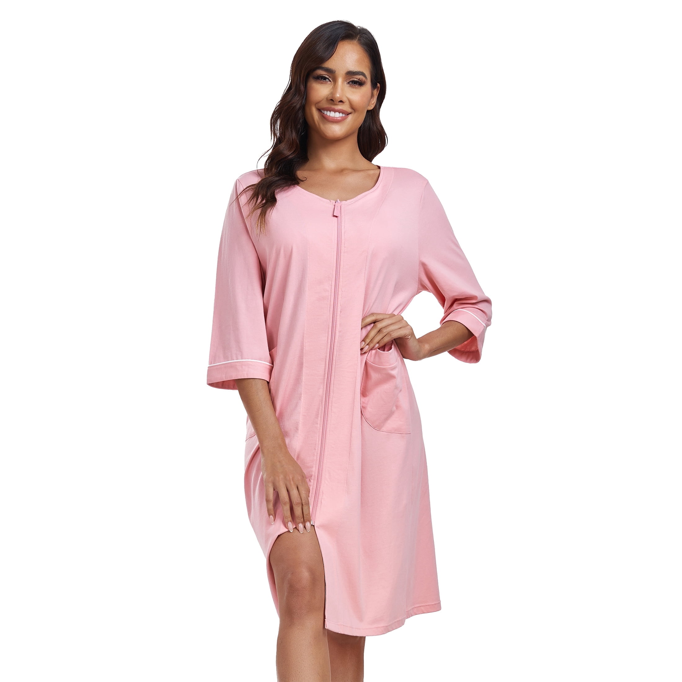 ANLIQI, Women's Cotton Robe, Pink M, Knee Length, Zip Front - Walmart.com