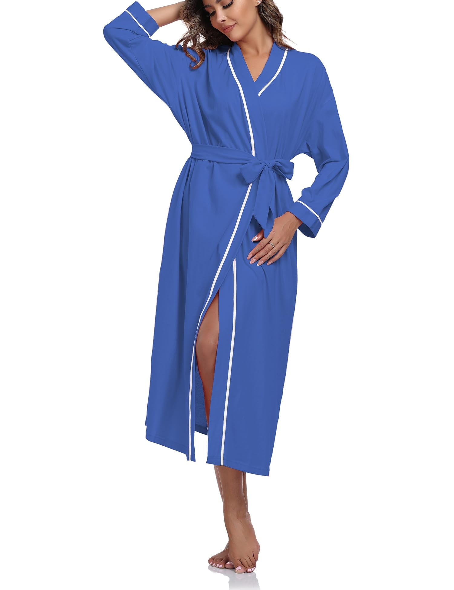 ANLIQI Women's 100% Cotton Robes Lightweight Long Bathrobe Kimono Robe ...