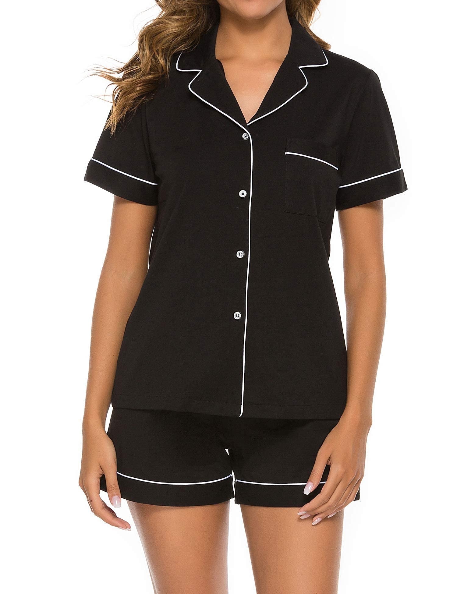 ANLIQI Womens 100% Cotton Pajamas Short Set Soft Short Sleeve Sleepwear ...