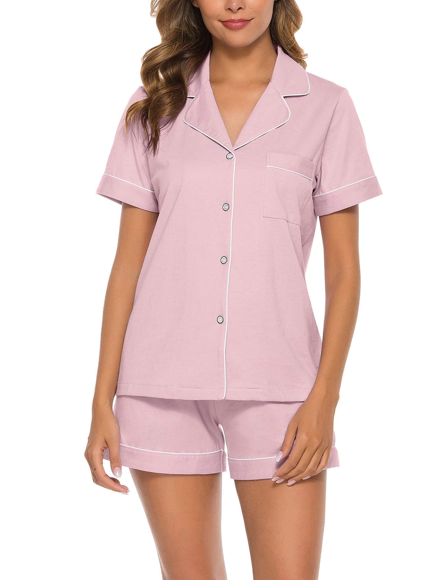 ANLIQI Womens 100% Cotton Pajamas Short Set Soft Short Sleeve Sleepwear ...