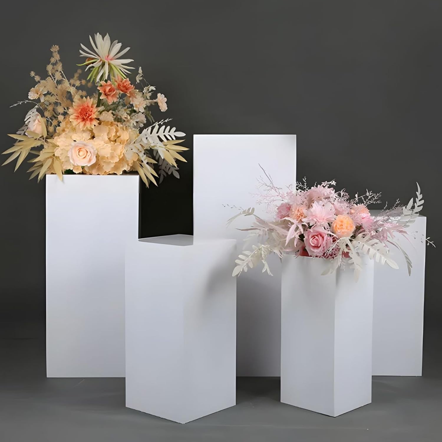 ANMINY 5PCS Square White Pedestal Stands for Party, Metal Pedestal ...