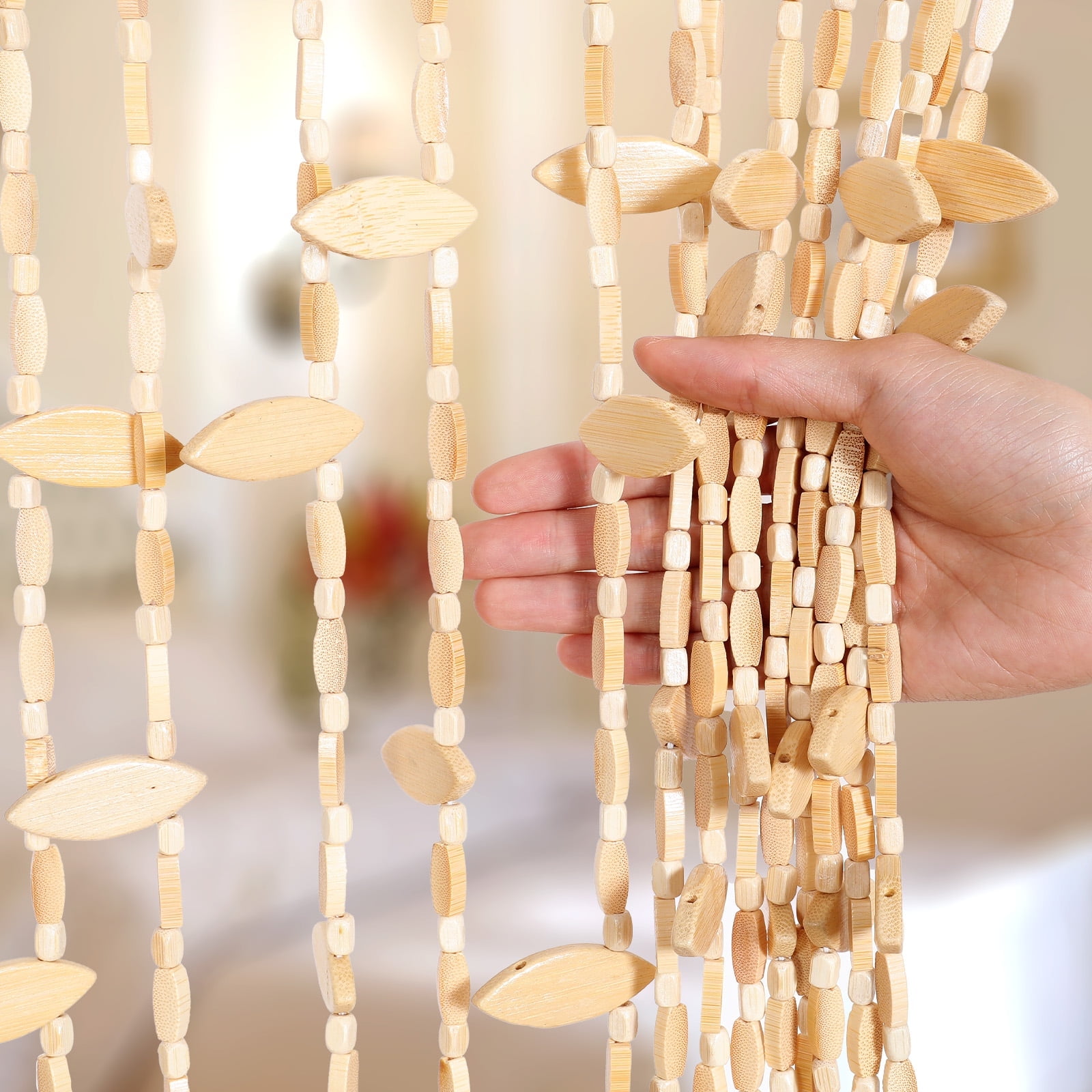 ANMINY Classic Leaves String Bamboo Beaded Rod Pocket Door Curtain, 35. ...