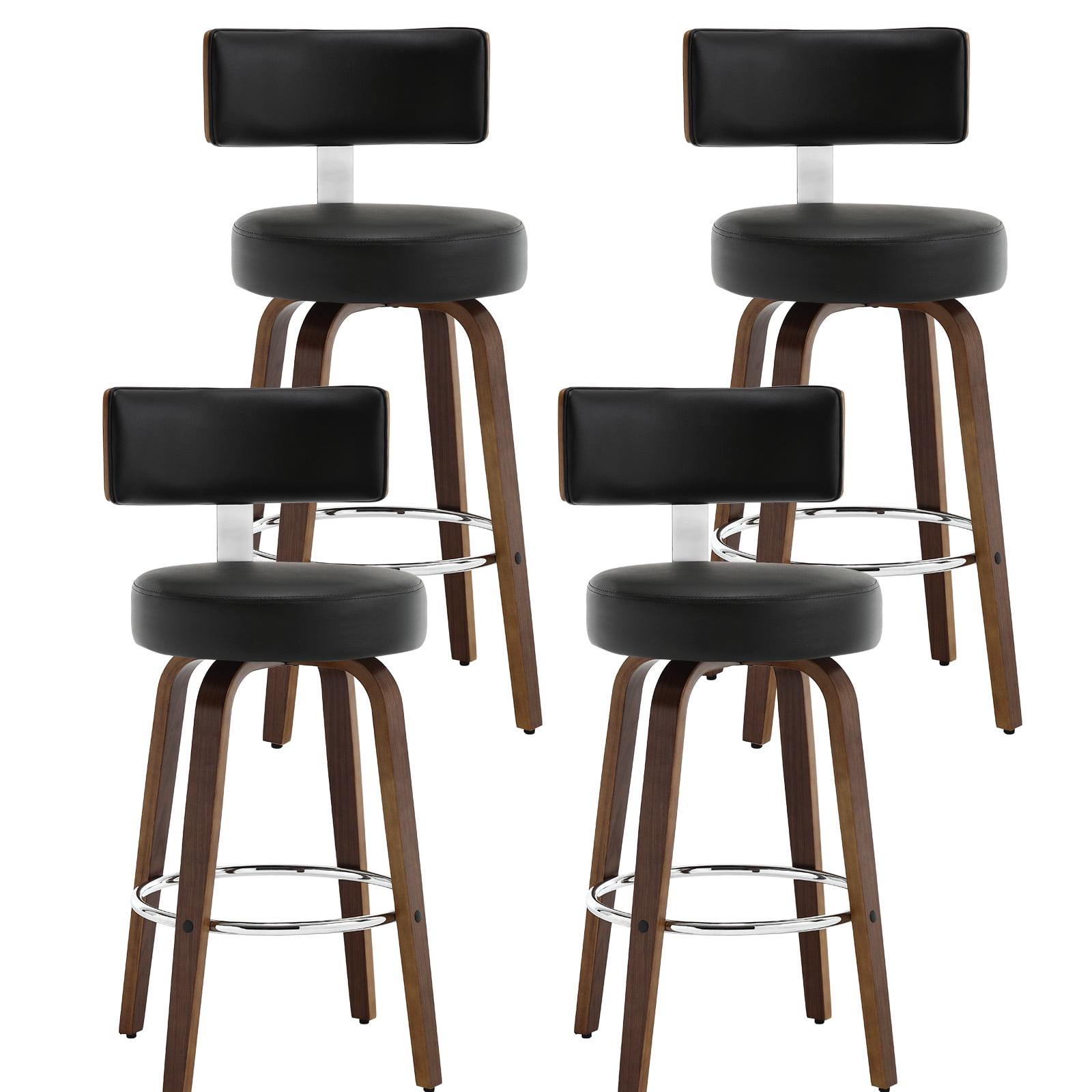 ANMINY Bar Stools Set of 4 360° Swivel with Back and Round Seat PU ...