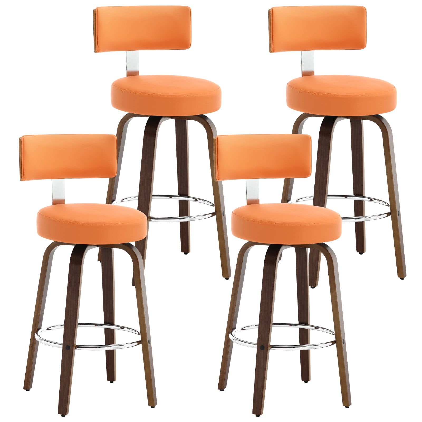 ANMINY Bar Stools Set of 4 360° Swivel with Back and Round Seat PU ...
