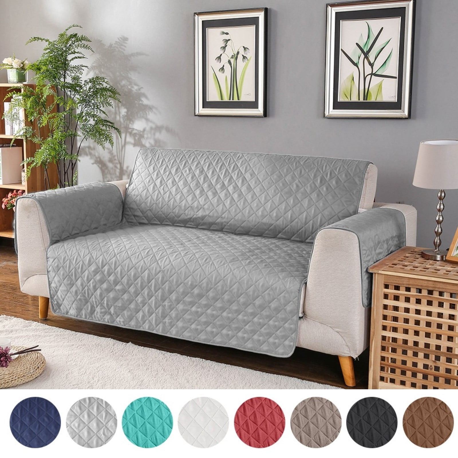 ANMINY Couch Cover 3 Seaters Waterproof Sofa Cover Gray Non-slip ...