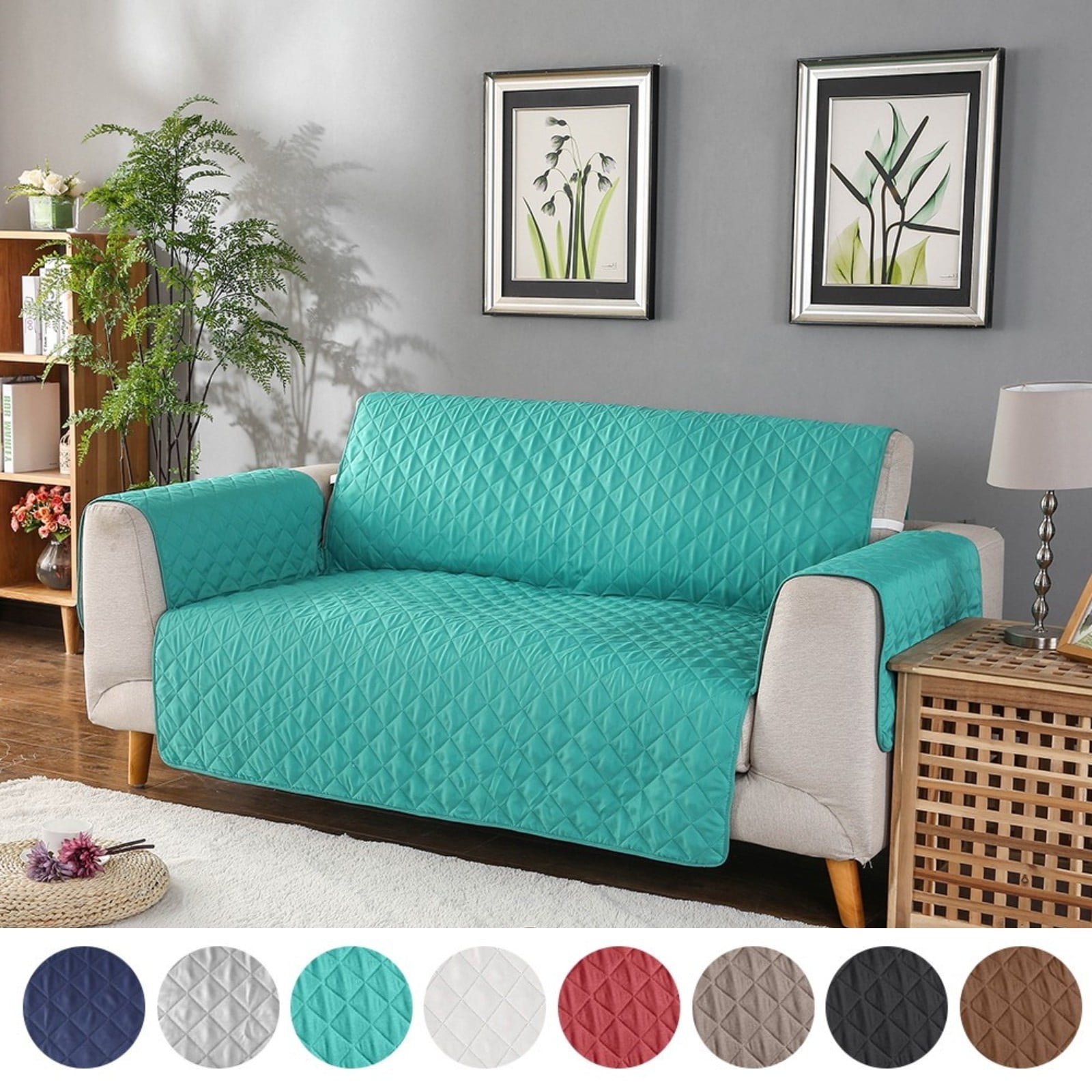 ANMINY Couch Cover 3 Seaters Waterproof Sofa Cover Turquoise Non-slip ...