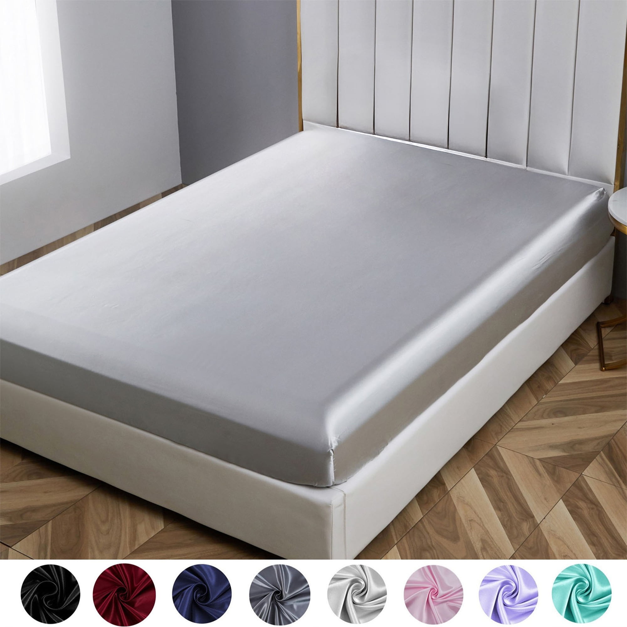 ANMINY Fitted Sheet 14 Inch Deep Pocket Bed Sheet Satin Silk Sheets ...