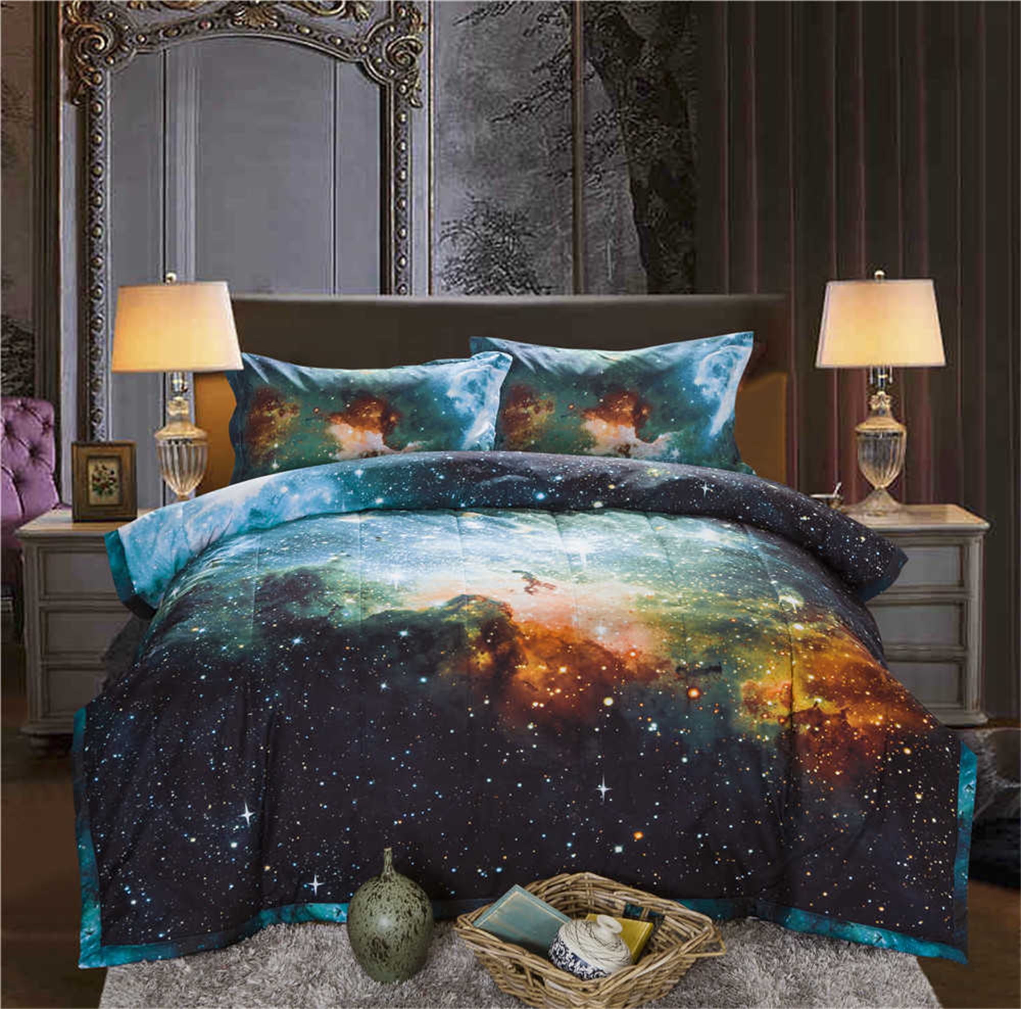 ANMINY Full/Queen Galaxies Comforter Set Reversible Outer Space Bedding ...