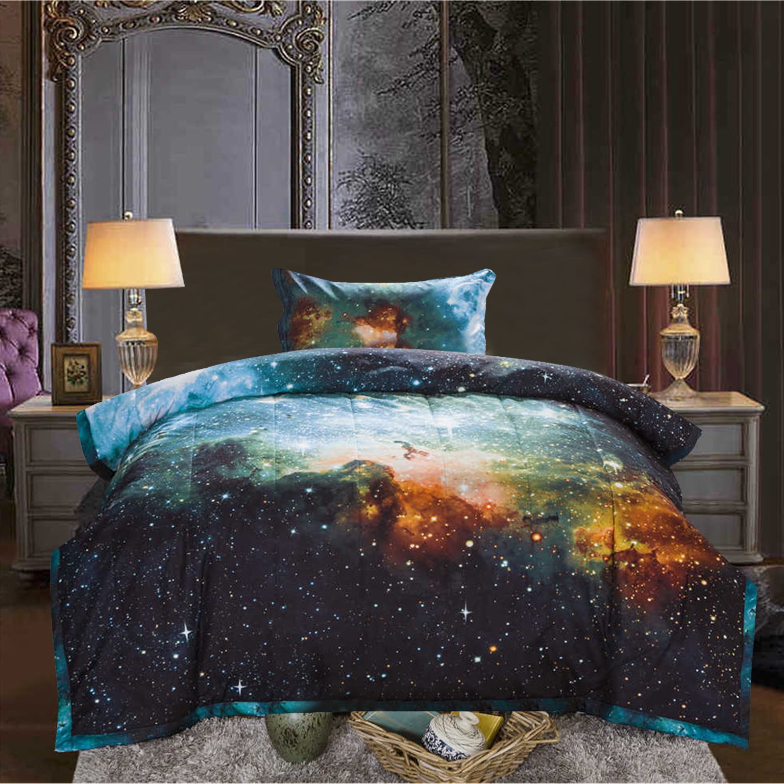 ANMINY Full/Queen Size Galaxies Comforter Set, Reversible Quilt Sky ...