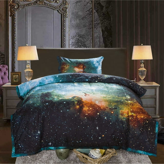 ANMINY Full/Queen Size Galaxies Comforter Set, Reversible Quilt Sky ...
