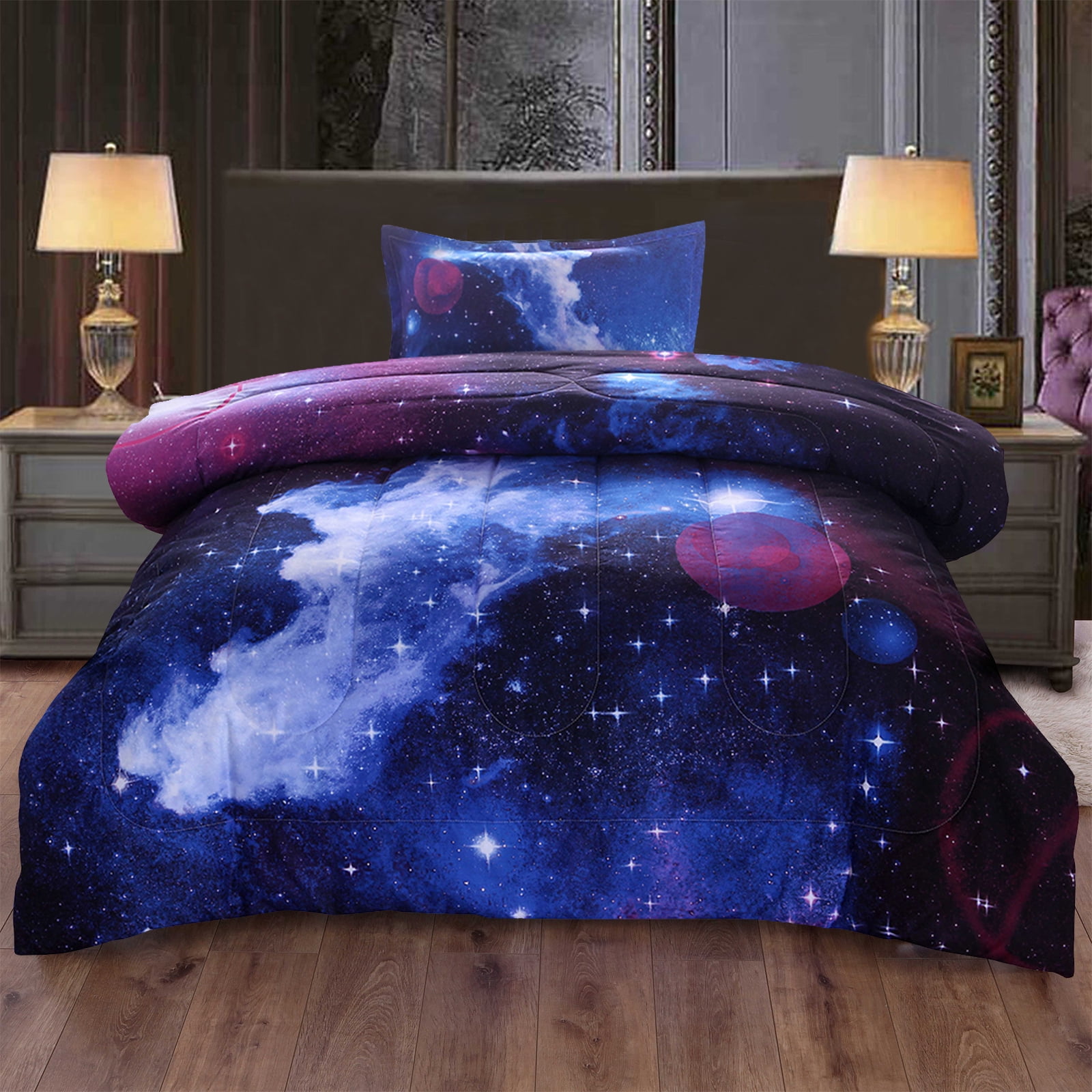ANMINY Full/Queen Size Galaxies Comforter Set, Reversible Quilt Sky ...