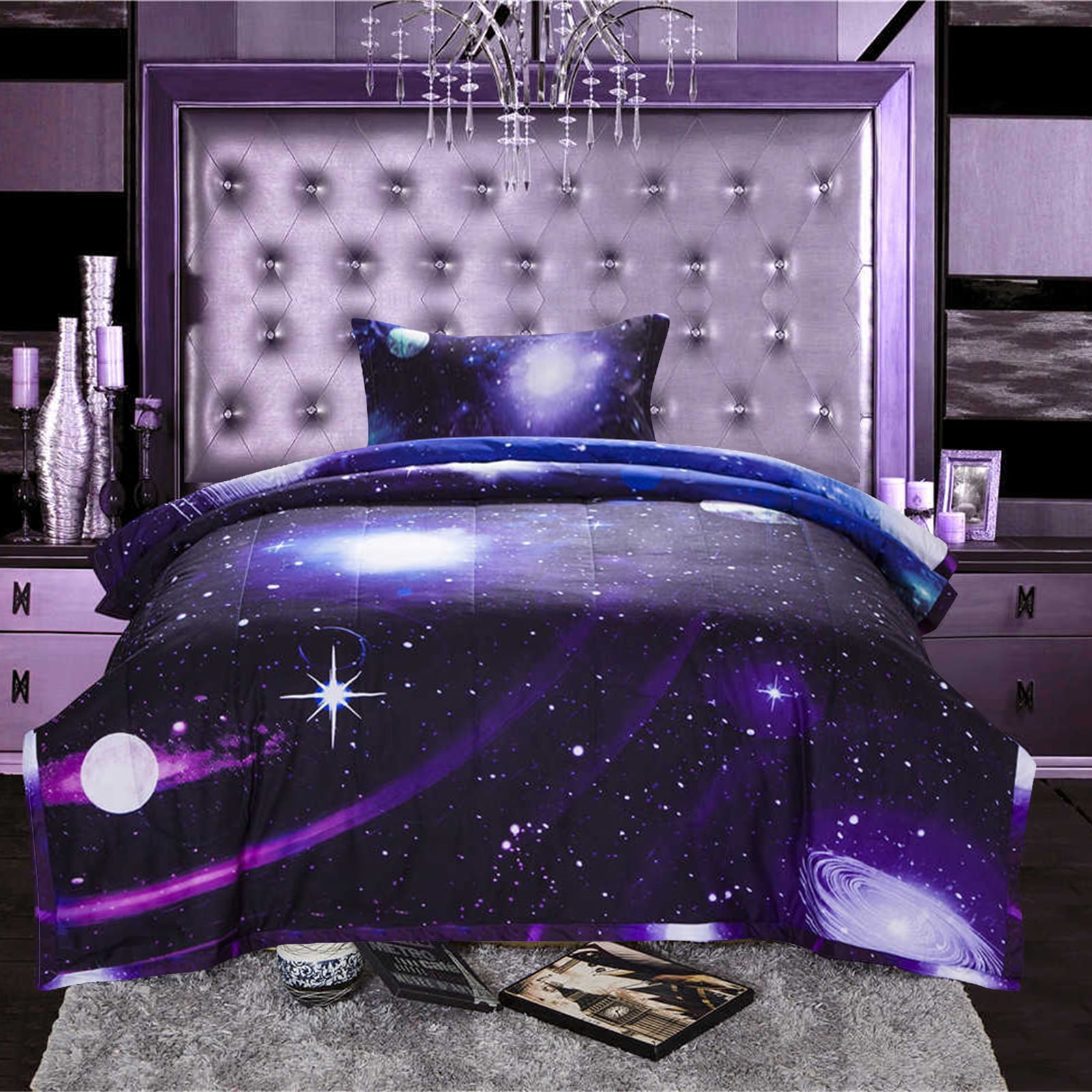 ANMINY Galaxies Comforter Set Reversible Quilt, Sky Outer Space Bedding ...