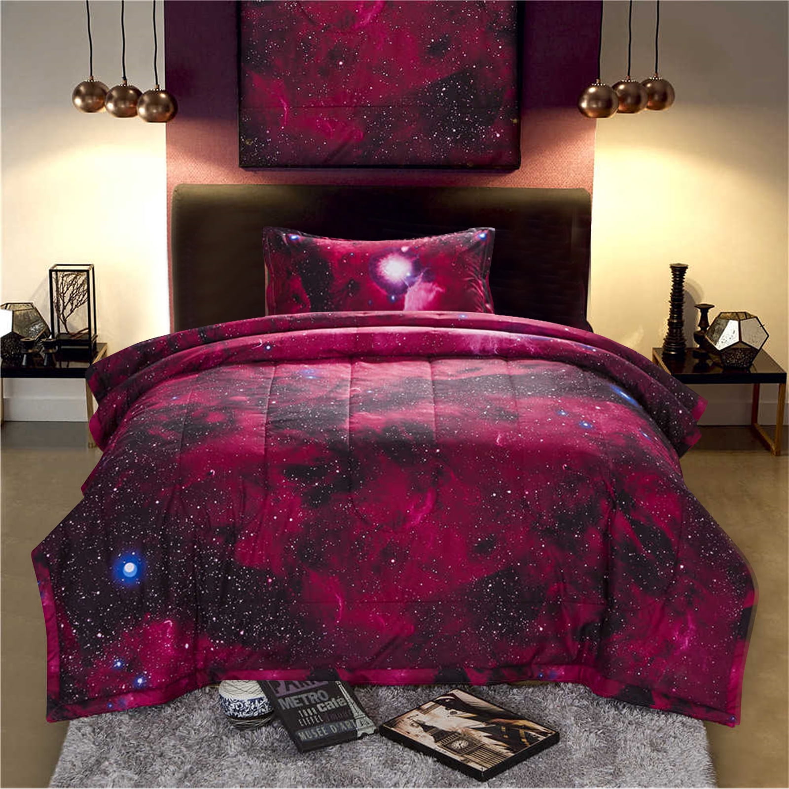 ANMINY Galaxies Comforter Set Reversible Quilt Sky Outer Space Bedding ...