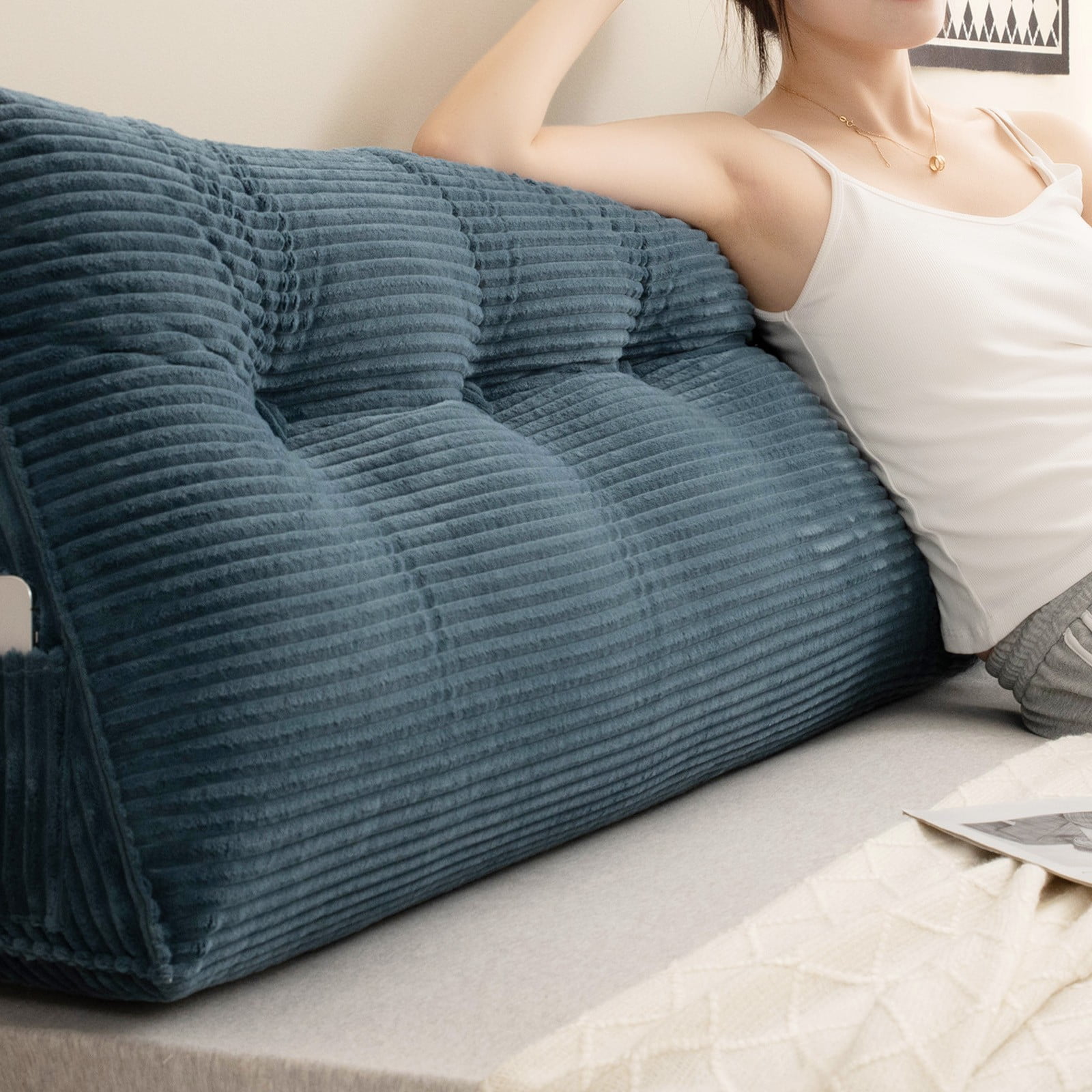 ANMINY Large Headboard Pillow - Removable Cover | 100% Cotton Filling ...