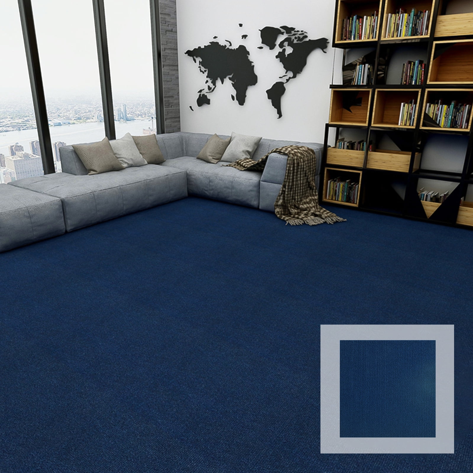 ANMINY Self-Adhesive Polyester Carpet Tiles, 24 Squares, Ribbed Texture ...