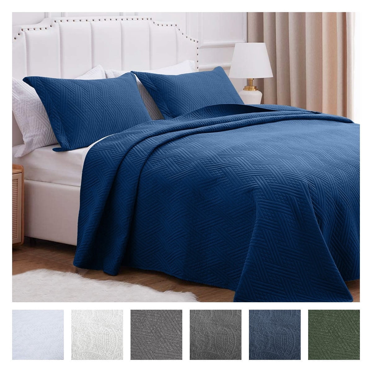 ANMINY Luxurious Hypoallergenic Quilt Set, 2-Piece, Dark Blue ...