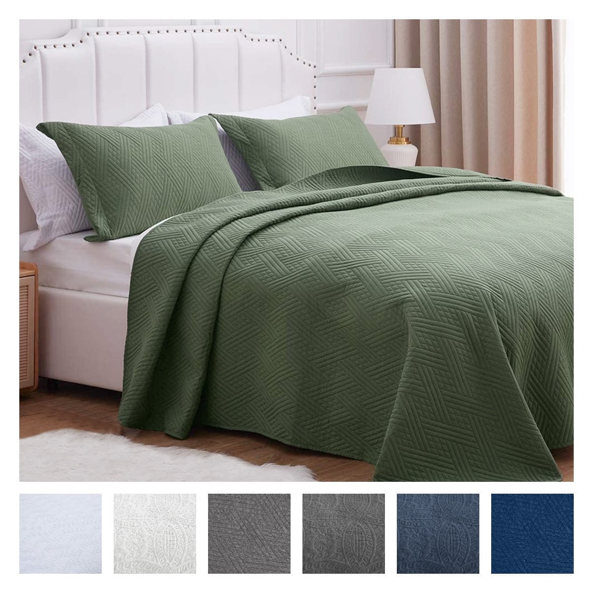 ANMINY King Size Lightweight Comfort Quilt Set, 3-Piece Microfiber ...