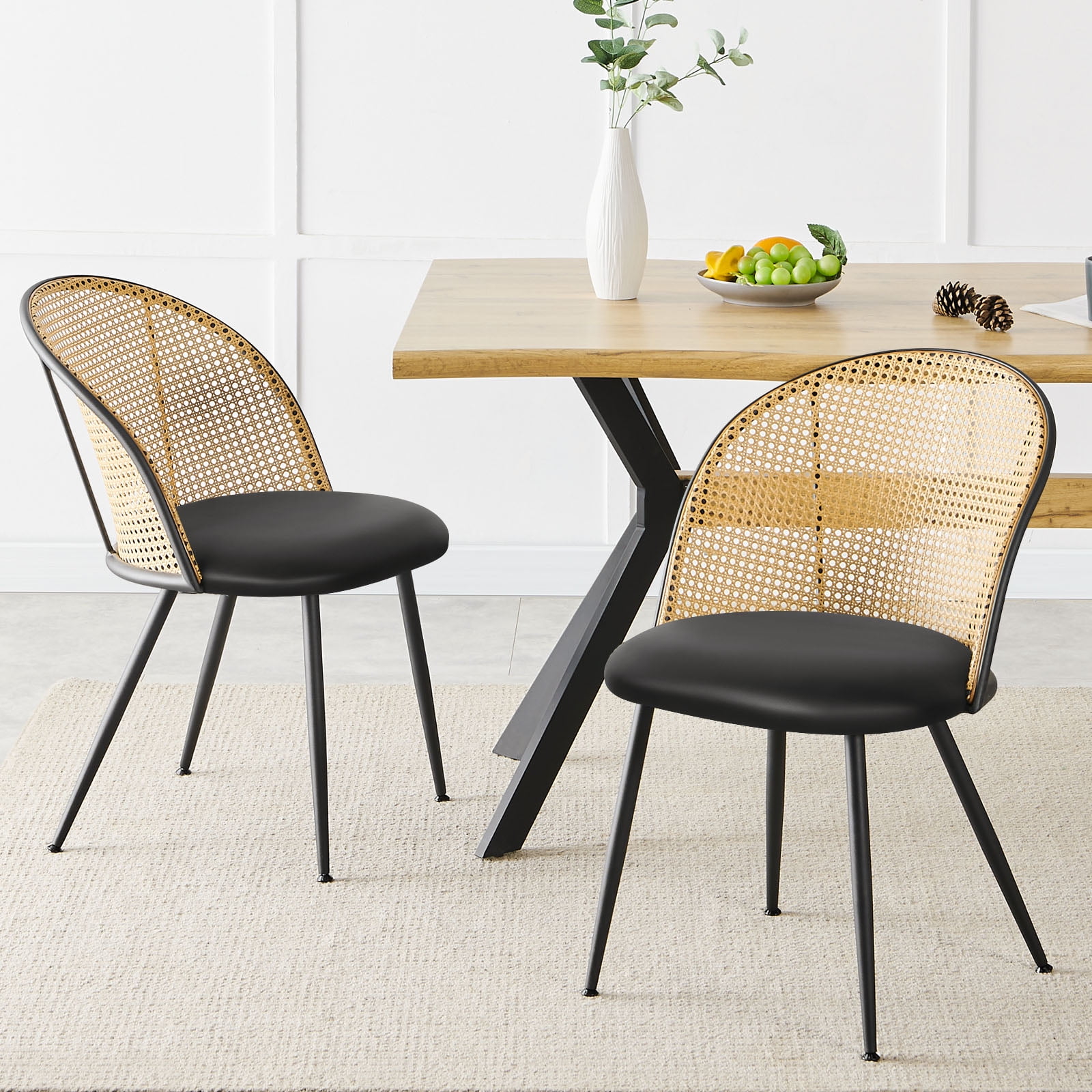 ANMINY Rattan Dining Chairs, Set of 2, With Full Cane Backrest and ...