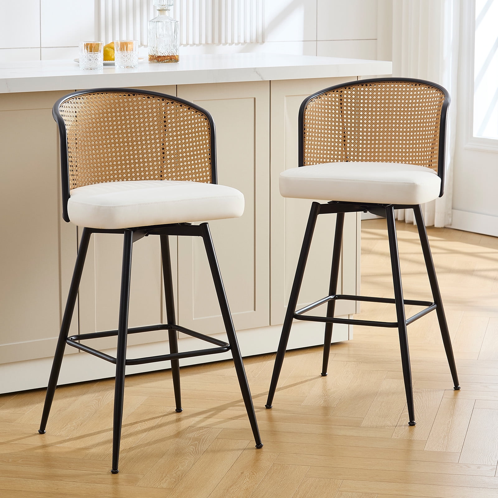 ANMINY Rattan Swivel Bar Stools Set of 2, 26" Counter Height with ...