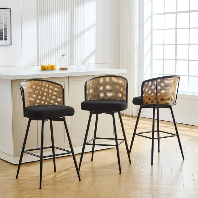 ANMINY Rattan Swivel Bar Stools Set of 3, 26" Counter Height with ...